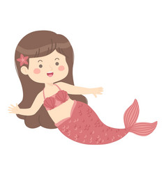 Smiling mermaid swimming underwater with little Vector Image