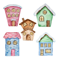 Watercolor set with christmas houses Royalty Free Vector