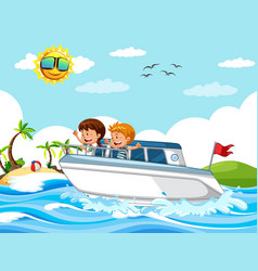 A couple standing on speed boat isolated Vector Image