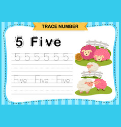 Numbers exercise with cartoon vocabularytrace Vector Image
