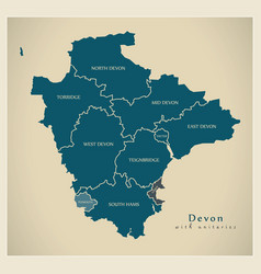 Modern map - devon with districts uk Royalty Free Vector