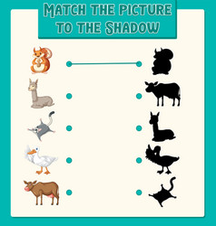 Animal shadow matching game template Royalty Free Vector