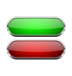 Oval red buttons with bold chrome frame 3d shiny Vector Image