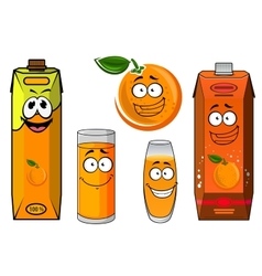 Cartoon peach juice packs fruits and glasses Vector Image