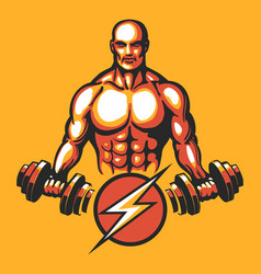 Training bodybuilder emblem Royalty Free Vector Image