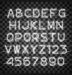 Shining and glowing blue neon alphabet and digits Vector Image