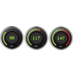 Set of digital temperature gauges showing differen