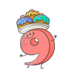 Number nine cute cartoon character isolated on Vector Image