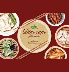 Dim sum poster design with spring roll dumpling Vector Image