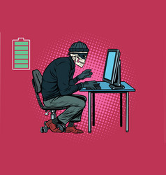 Dead skeleton hacker hacked computer Royalty Free Vector