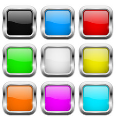 Blue glass button shiny square 3d web icon Vector Image