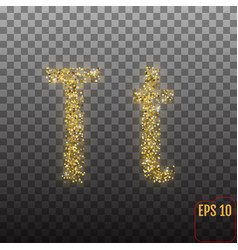 Alphabet gold letter t on transparent background Vector Image