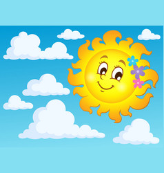 Cute sun with flower Royalty Free Vector Image