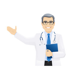Doctor pointing Royalty Free Vector Image - VectorStock