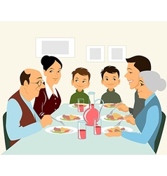 Family meal mother pours Royalty Free Vector Image