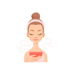 Girl washing her face with special skincare soap Vector Image