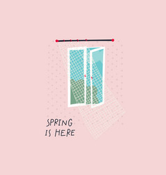 Open window spring is here postcard Royalty Free Vector