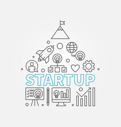 Startup line start-up icons in house Royalty Free Vector