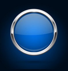 Blue glass button with metal frame round icon on Vector Image