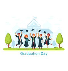 Graduation day happy students celebrating and Vector Image
