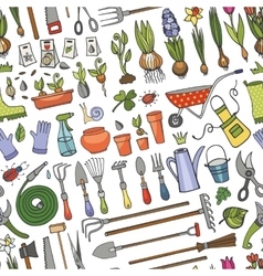 Spring garden doodlesflowersbulbsplantstools Vector Image