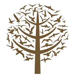 Graphic green branchy tree with birds Royalty Free Vector