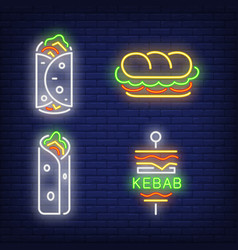Doner kebab and shawarma neon signs set Royalty Free Vector
