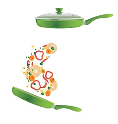 Flipping asian noodles in pan Royalty Free Vector Image