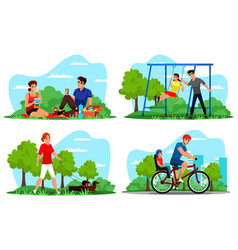 People rest outdoor on nature scene set Royalty Free Vector