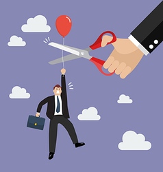 Big hand cutting rival balloon string Royalty Free Vector