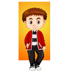 Cute boy wearing red jacket on white background Vector Image