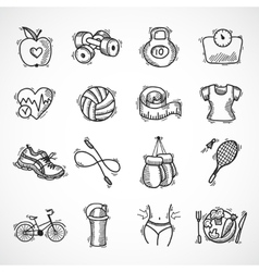 Fitness sketch icons set Royalty Free Vector Image