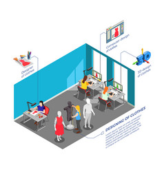 Garment factory isometric icon set Royalty Free Vector Image