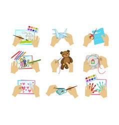 Hands doing different crafts Royalty Free Vector Image
