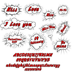 Comic book word love with hearts pop art style Vector Image