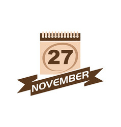 27 november calendar with ribbon Royalty Free Vector Image