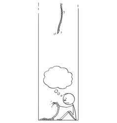 Cartoon man trapped in hole holding broken Vector Image