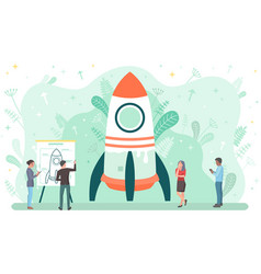 Characters planning rocket launch team is working Vector Image