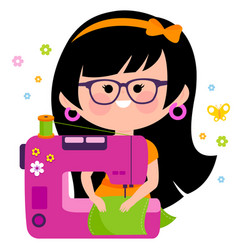 Seamstress dressmaker tiny characters sewing Vector Image