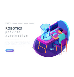 Robotics programming isometric 3d banner header Vector Image