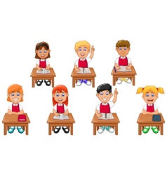 Cute two students cartoon respectful Royalty Free Vector