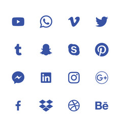 Social media blue icons reverse alphabetical Vector Image