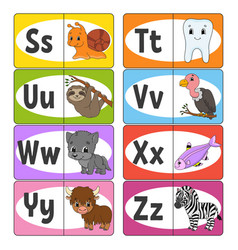 Funny alphabet abc flash cards cartoon cute Vector Image