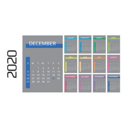 Calendar 2020 and 2021 template 12 months Vector Image
