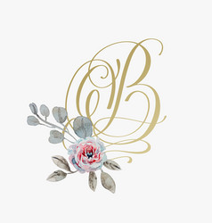 Golden hand lettering font with handmade rose Vector Image
