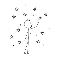Cartoon man touching stars on sky Royalty Free Vector Image