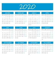 Simple 2020 year calendar Royalty Free Vector Image
