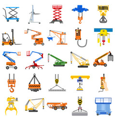 Lifting machine icon set flat style Royalty Free Vector