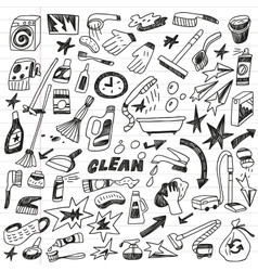 Doodle set of cleaning tools Royalty Free Vector Image