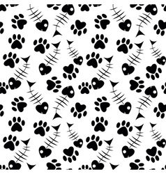 Seamless paw and fish pattern Royalty Free Vector Image